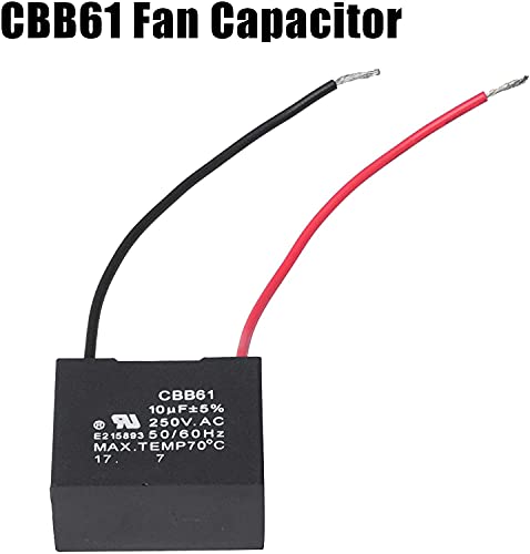 Wadoy CBB61 Fan Capacitor 2 Wire 10uf, 2 Pack Celiling Fan Capacitor 250V