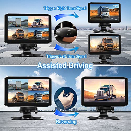 VSYSTO 4CH Truck Dash Cam, 7'' Monitor 4 Split Screen GPS HD1080P Front & Sides & Rear Backup Camera for Semi Trailer Truck Van Tractor RV, Infrared Night Vision Lens, G-Sensor, Loop Recording