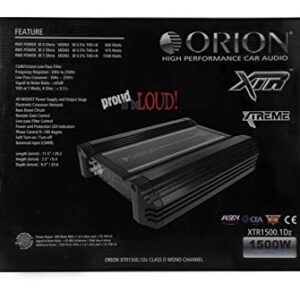 Orion XTR1500.1DZ Monoblock Class D High Performance Amplifier with Remote Subwoofer Control, 1500W RMS