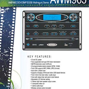 Jensen AWM965 AM/FM|CD|DVD|MP3/USB Wallmount Stereo with DVD Player, Front USB Supports MP3, WMA, JPEG Formats, Remote Control Included, 12 Volt (Renewed)