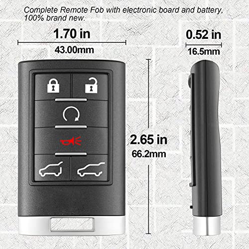 FCC ID: OUC6000066, 315 MHz 6 Buttons Compatible with Cadillac Escalade ESV EXT 2007-2014/Smart Keyless Entry Remote Fob (Pack of 1)