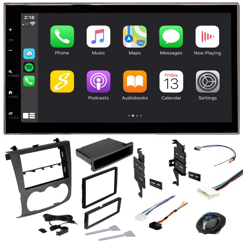 6.8” Double Din Complete Radio Kit Package for Nissan Altima 2007-2012 with Touchscreen Radio, Apple CarPlay, Android Auto, Bluetooth, Rear Camera Input, Dash Kit, Harness and Antenna Adapter