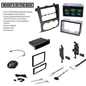 6.8” Double Din Complete Radio Kit Package for Nissan Altima 2007-2012 with Touchscreen Radio, Apple CarPlay, Android Auto, Bluetooth, Rear Camera Input, Dash Kit, Harness and Antenna Adapter