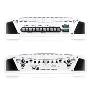 Pyle 2.1 Bluetooth Marine Amplifier Receiver - Waterproof 4 Channel Audio Amp & PLMRW8 8-Inch Outdoor Marine Audio Subwoofer - 400 Watt Single White Waterproof Bass Loud Speaker Water Vehicle