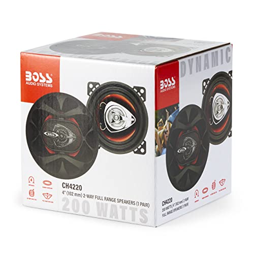 BOSS Audio Systems CH4220 Car Speakers - 200 Watts of Power Per Pair and 100 Watts Each, 4 Inch, Full Range, 2 Way, Sold in Pairs, Easy Mounting