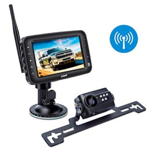 wireless backup camera system, ip69 waterproof wireless license plate rear view camera, night vision and 4.3 inch wireless monitor for trailer, rv, trucks, pickup trucks, cargo vans, etc