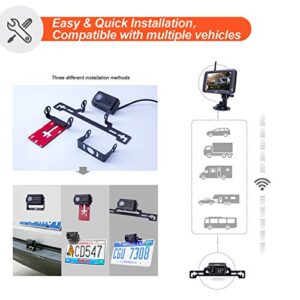 Wireless Backup Camera System, IP69 Waterproof Wireless License Plate Rear View Camera, Night Vision and 4.3 inch Wireless Monitor for Trailer, RV, Trucks, Pickup Trucks, Cargo Vans, etc