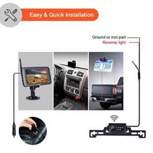 Wireless Backup Camera System, IP69 Waterproof Wireless License Plate Rear View Camera, Night Vision and 4.3 inch Wireless Monitor for Trailer, RV, Trucks, Pickup Trucks, Cargo Vans, etc