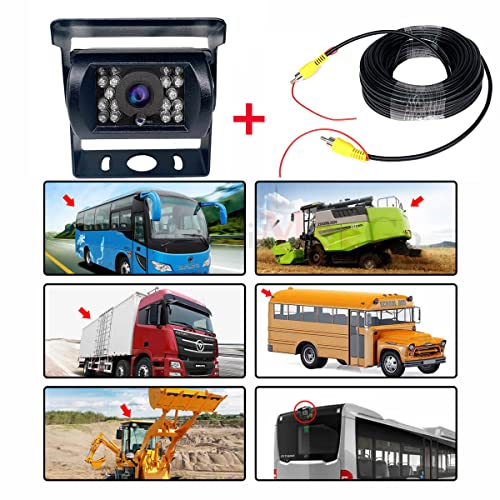 Waterproof IP68 Car Rear View Reverse Backup Camera 18 LED CCD IR Night Vision Car Rear View Reversing Parking Backup Camera for 12V 24V Bus Truck Trailer RV Pickups Motorhome Vehicle +10m RCA Cable