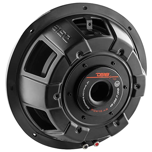 DS18 PSW12.4S 12" Shallow Mount Subwoofer 1200 Watts Max Power 600 Watts RMS Single Voice Coil 4 OHMS Water Resistant - Best Sub for Tight Spaces in Car & Trucks - 1 Speaker