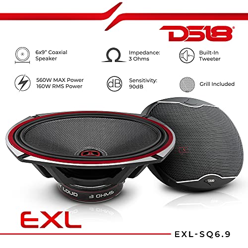 DS18 EXL-SQ6.9 6x9 Car Speakers High Sound Quality Glass Fiber 2-Way Coaxial with Sleek Compact Design Providing Superior Bass Response, 560 Watts - Set of 2