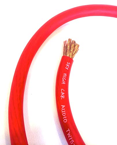 5 ft OFC 1/0 Gauge Oversized RED Power Ground Wire Sky High Car Audio