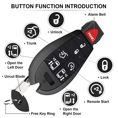 SaverRemotes 7 Button Key Fob Compatible for 2008-2015 Chrysler Town and Country, 2008-2014 Dodge Grand Caravan