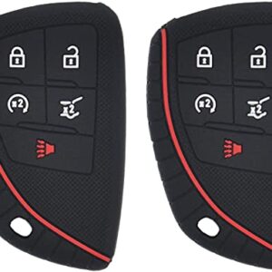 EXUNTECH 2pcs 5 Buttons Silicone Smart Key Fob Cover Remote Control Keychain Protective Cover Compatible with Chevrolet Corvette 2021 Suburban Tahoe 2020 Chevy Corvette Soft Rubber Cover, Black