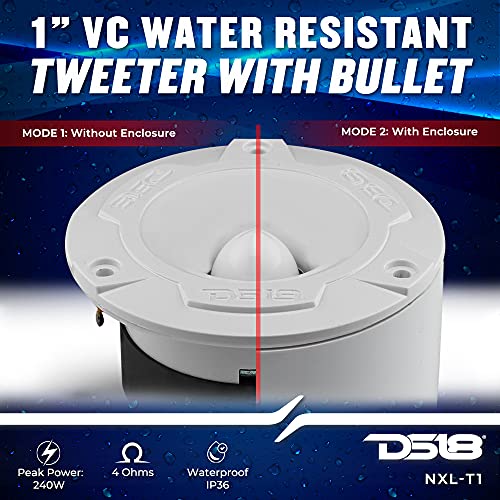 DS18 NXL-T1 Marine 1” VC Waterproof Aluminum Bullet Tweeter 240W Max, 4 Ohms, Built in Crossover - Great for Boats, Motorsports, Motorcycle ATV UTV (2 Water Resistant Speakers)