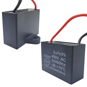 CBB61 Ceiling Fan Capacitor 2 Wire 5uf Compatible with 400/350/300/250VAC Fan Capacitor 50/60Hz CBB61-5（2 Pack）