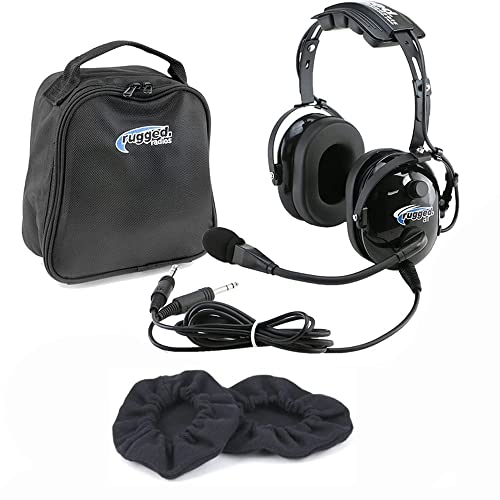 Rugged General Aviation Student Pilot Headsets for Flying Airplanes - Features Noise Reduction GA Dual Plugs Adjustable Headband Free Headset Bag and Cloth Ear Covers