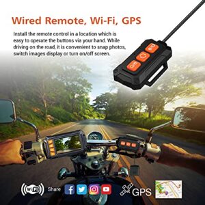 ZOMFOM MD30 Dual 2K 30fps/1080P 60fps Motorcycle Camera, All Waterproof Dash Cam 3'' LCD Front and Rear 150° Wide Angle with Wired Remote, Wi-Fi, GPS, EIS and Race Mode, Max up to 256GB