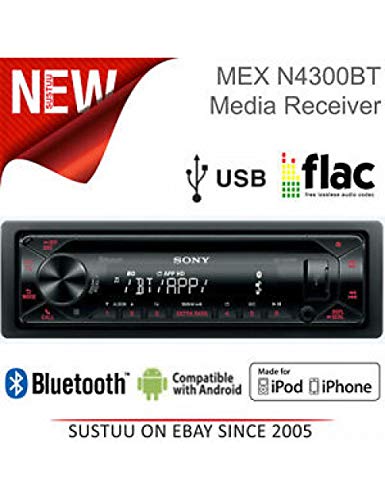 Sony MEX-N4300BT Built-in Dual Bluetooth Voice Command CD/MP3 AM/FM Radio Front USB AUX Pandora Spotify iHeartRadio iPod / iPhone Siri and Android Controls Car Stereo Receiver with ALPHASONIK EARBUDS