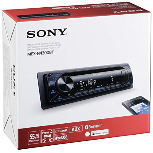 Sony MEX-N4300BT Built-in Dual Bluetooth Voice Command CD/MP3 AM/FM Radio Front USB AUX Pandora Spotify iHeartRadio iPod / iPhone Siri and Android Controls Car Stereo Receiver with ALPHASONIK EARBUDS