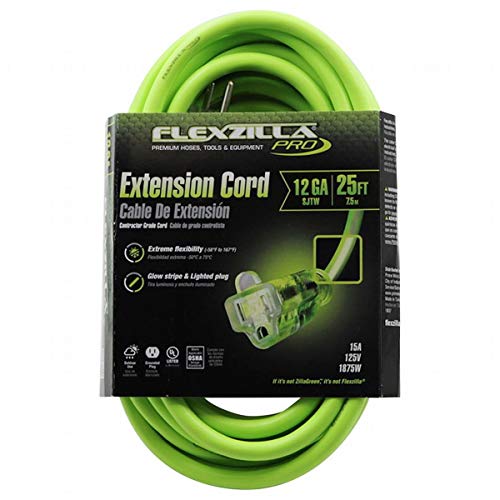 Prime Wire FZ512825 25ft. 12/3 SJTW -50°C Flexzilla Pro Outdoor Extension Cord with Power Indicator Light, Green