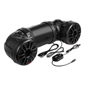 boss audio systems atv85b atv utv weatherproof sound system – 8 inch speakers, 1.5 inch tweeters, full range audio, built-in amplifier, bluetooth remote, hook up to stereo