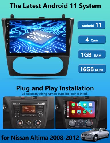 Android Car Radio Stereo for Nissan Altima 2008-2012 with Wireless Carplay Android Auto, 9” Touchscreen Radio Supports GPS Navigation, Steering Wheel Control, WiFi, Hi-Fi, FM/RDS, Split Screen