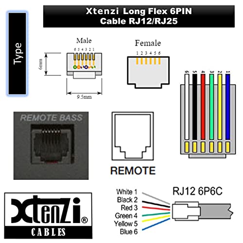 Xtenzi 6Pin Flex Cable XTFC Wire Accessory XT91612 for Amp Remote Bass Knob Compatible with Kicker IX ZX DX ZXM Amplifier