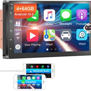 EAKT Android10 Car Stereo 4+64GB Intelligent Voice 7'' Car Radio with Carplay DSP Double Din Touch Screen GPS Navigation Split Screen Support 4G WiFi Bluetooth FM Steering Wheel Control DVR