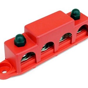 Bay Marine Supply Busbar - Made in USA – 4-Post 250 Amp Stainless Steel Distribution Block - 3/8" Red