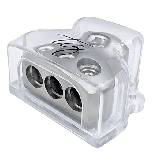 TTZ Audio 3 Way Power Distribution Block 1 x 0GA in to 3 x 4GA Out Splitter for Multiple Car Audio Amplifier Connection, 0 Gauge - 3 x 4 Gauge (3-Way)