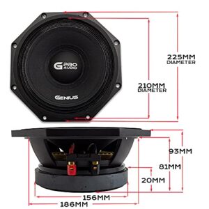 Genius GPRO-M098 Professional Midbass Car Audio Speaker Aluminum Basket (8" / 400 Watts)