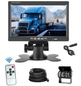 backup camera for truck rv, 7 inch lcd hd monitor, ip69 waterproof, adjustable guide line, 18 ir led night vision, vehicle back up reverse camera kit for trailer/pickup/suv/car/van/bus