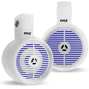 pyle 6.5” 2-way marine wakeboard tower speakers w/led lights, full range waterproof outdoor speakers for off-road atv, utv, jeep or boat (white)