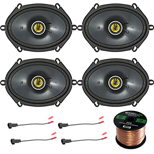 4X Kicker 450W 6x8 CS Series 2-Way Black Car Coaxial Speakers, 4X Enrock 16 Gauge Speaker Harness Adapter W/Red Bullet for Select Ford Vehicles 1998-UP, Enrock Audio 16-Gauge 50 Foot Speaker Wire