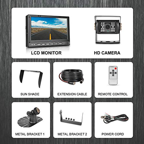 Backup Camera for Trucks with Monitor,7'' Reversing Monitor with Rear View Camera, 140 ° Wide Angle, 18 IR Night Vision,IP68 Waterproof for Trucks,RVs,Trailers,Bus,Vans,Large Vehicles.