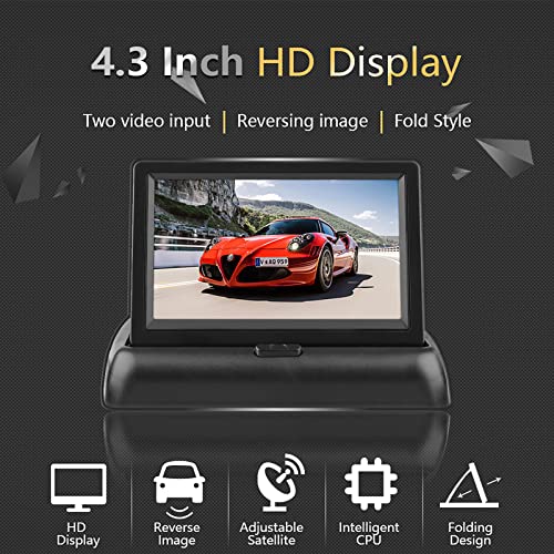 EZoneTronics 4.3" Car Auto Foldable Monitor LCD Screen Dash Stand , 12-24V Input Universal for Backup Camera Screen/Rear View/DVD/Media Player for Truck Auto 2 RCA Video Channels