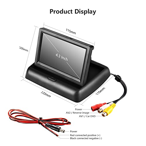 EZoneTronics 4.3" Car Auto Foldable Monitor LCD Screen Dash Stand , 12-24V Input Universal for Backup Camera Screen/Rear View/DVD/Media Player for Truck Auto 2 RCA Video Channels