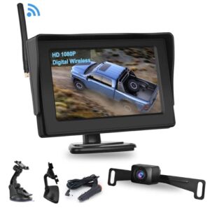 wireless backup camera for trucks car pickup camper van, 4.3 inch ips monitor, hd 1080 digital license plate rear view camera night vision waterproof image flip grid lines on/off