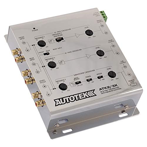 Autotek ATK2 3X Active Crossover Processor (Silver) – 8.5 Volts, 2-Way and 3-Way, Remote Bass Control Included, Built-In Crossovers, Level Adjust