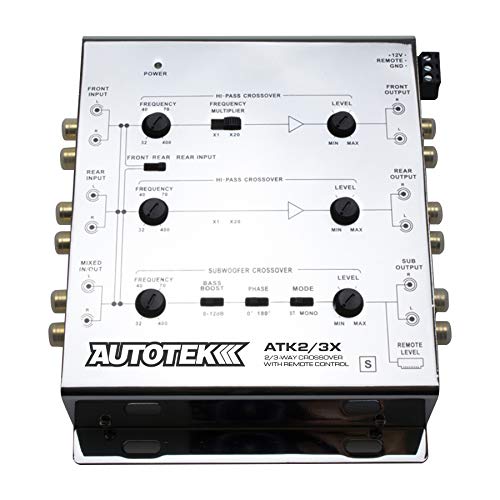 Autotek ATK2 3X Active Crossover Processor (Silver) – 8.5 Volts, 2-Way and 3-Way, Remote Bass Control Included, Built-In Crossovers, Level Adjust