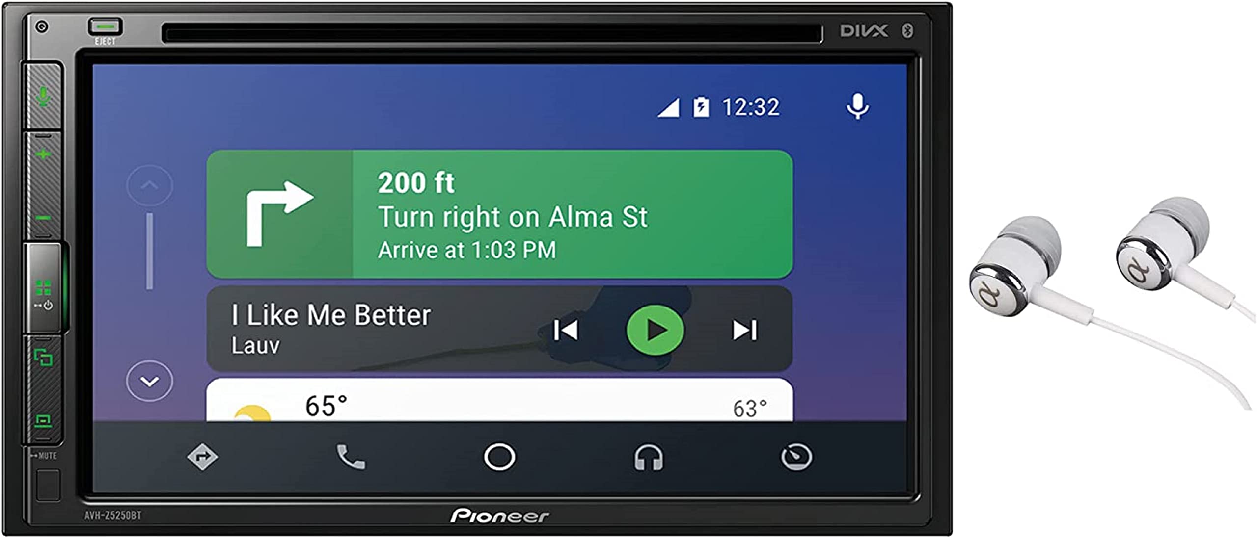 Pioneer Multimedia Double-Din In-Dash 6.2" WVGA Display Receiver Apple CarPlay. Built-in Bluetooth, AppRadio Mode/ Spotify & Pandora Bundled with Alphasonik Earbuds