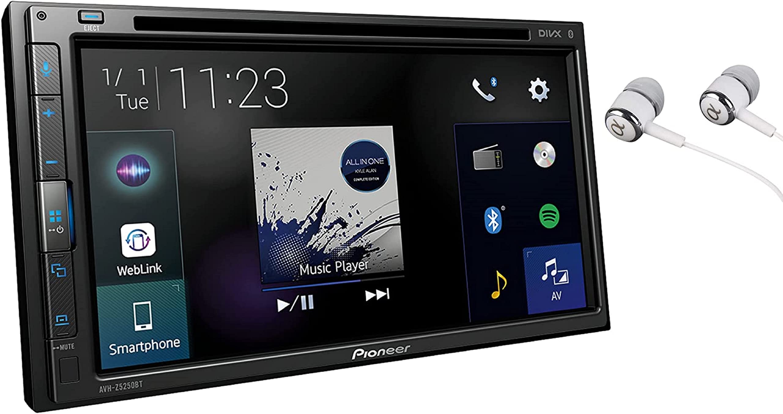 Pioneer Multimedia Double-Din In-Dash 6.2" WVGA Display Receiver Apple CarPlay. Built-in Bluetooth, AppRadio Mode/ Spotify & Pandora Bundled with Alphasonik Earbuds