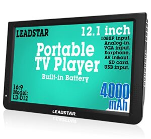 12 inch portable digital atsc tft hd screen freeview led tv for car,caravan,camping,outdoor or kitchen.built-in battery television/monitor with multimedia player support usb card leadstar