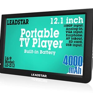 12 Inch Portable Digital ATSC TFT HD Screen Freeview LED TV for Car,Caravan,Camping,Outdoor or Kitchen.Built-in Battery Television/Monitor with Multimedia Player Support USB Card LEADSTAR