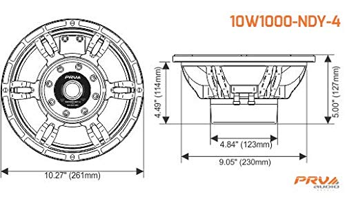 PRV AUDIO 10 Inch Woofer Speaker 10W1000-NDY-4, 1000 Watts Program Power, 4 Ohms, 3 in Voice Coil, 500 Watts RMS, Unique Sound Reproduction Midbass Woofer Driver for Pro Car Audio (Single)