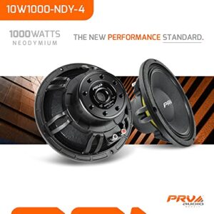 PRV AUDIO 10 Inch Woofer Speaker 10W1000-NDY-4, 1000 Watts Program Power, 4 Ohms, 3 in Voice Coil, 500 Watts RMS, Unique Sound Reproduction Midbass Woofer Driver for Pro Car Audio (Single)