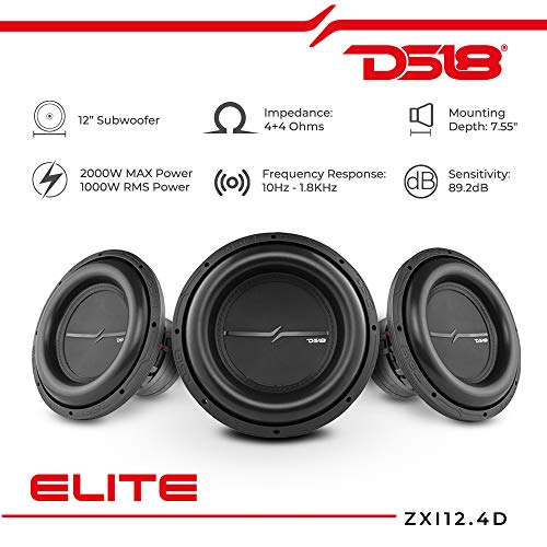 DS18 ZXI12.4D 12" High Excursion Car Subwoofer - 2000 Watts Dvc 4 Ohm (1 Speaker)