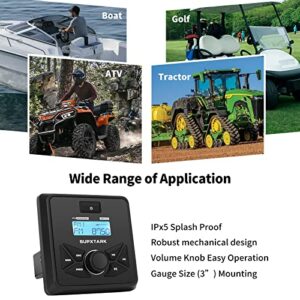 Marine Stereo Radio 4x45W Gauge Mounting WB/AM/FM Tuner Bluetooth Receiver for Boat, UTV, Golf Cart