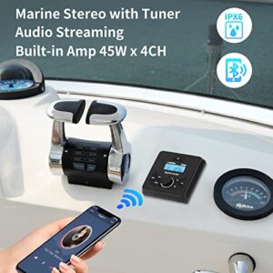 Marine Stereo Radio 4x45W Gauge Mounting WB/AM/FM Tuner Bluetooth Receiver for Boat, UTV, Golf Cart